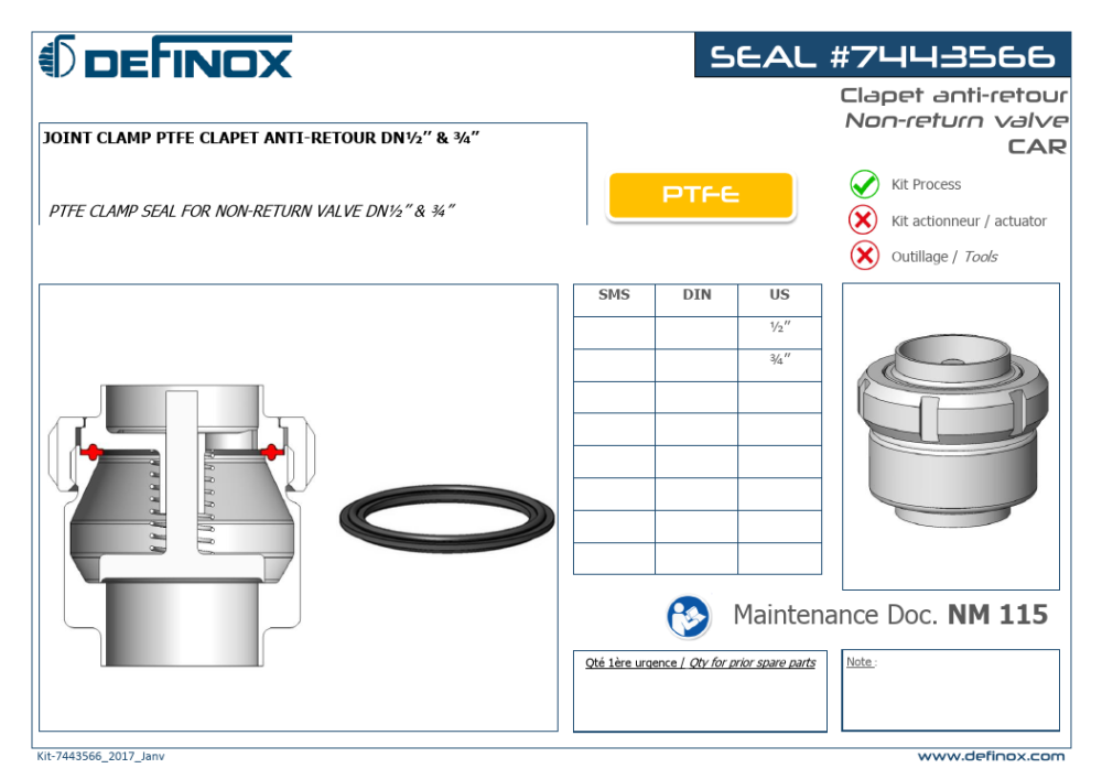JOINT CLAMP ISO2852 DE34 DI20-PTFE FORM B (NM115) - joint | Definox